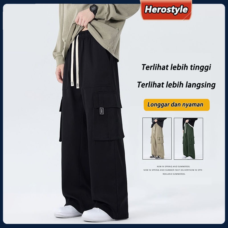 Jual Celana cargo panjang pria Celana korean style celana cargo hitam ...