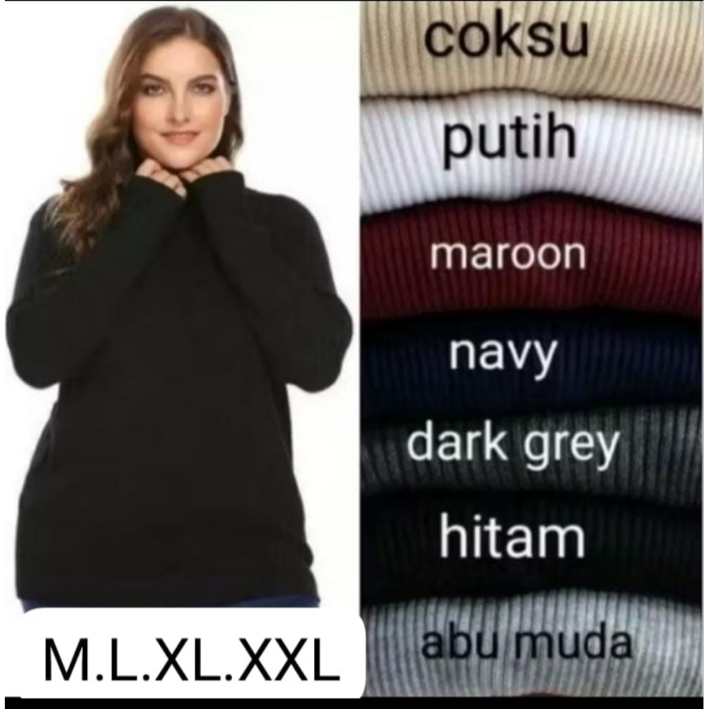 Jual TURTLENECK JUMBO / KAOS RAJUT RIB TURTLENECK LENGAN PANJANG BIG ...