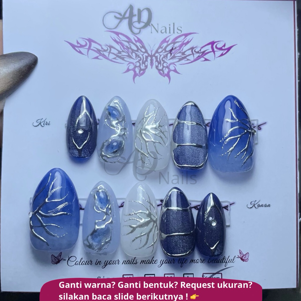 Jual Press on nails BIRU PREMIUM | Handmade press on | kuku palsu ...