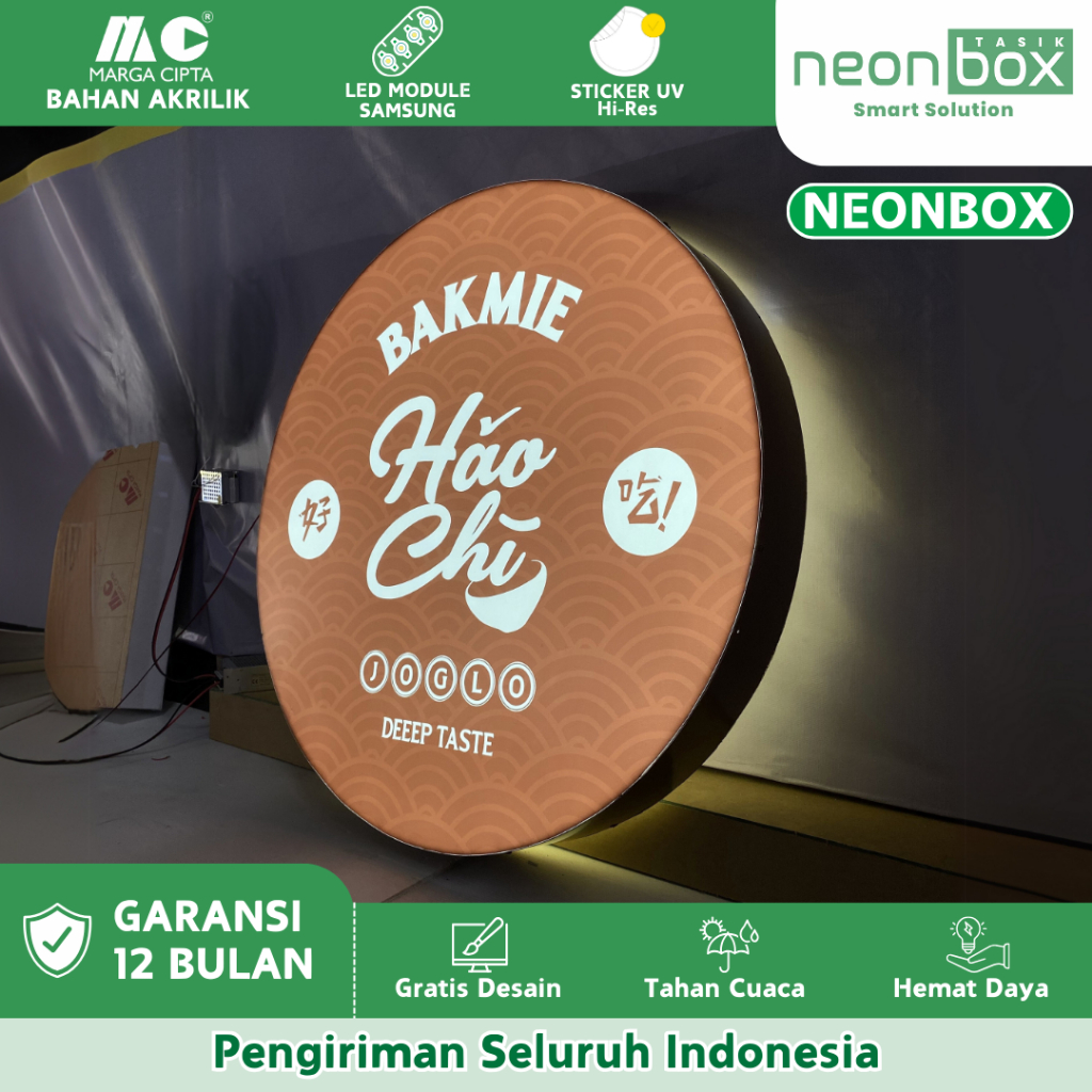 Jual Neon Box Bulat Custom Free Desain Neon Box Akrilik 2 Sisi LED Tahan Cuaca Pemasangan Mudah ...