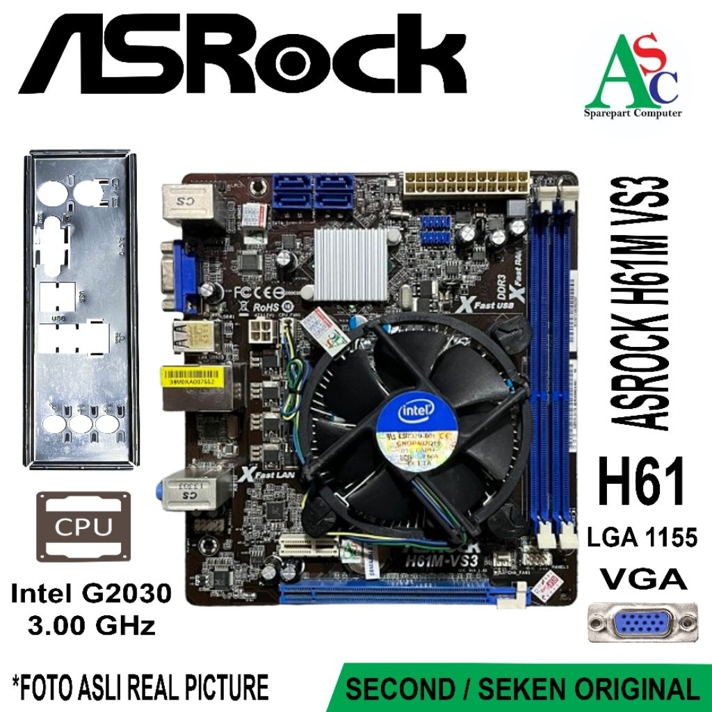 Jual Paket Motherboard Mobo H61 Asrock Fan Intel Backpanel | Shopee ...