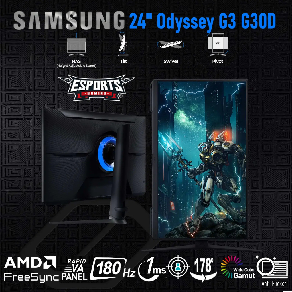 Jual Monitor Gaming SAMSUNG Odyssey G3 G30D S24DG302 LS24DG302EEXXD 24 ...