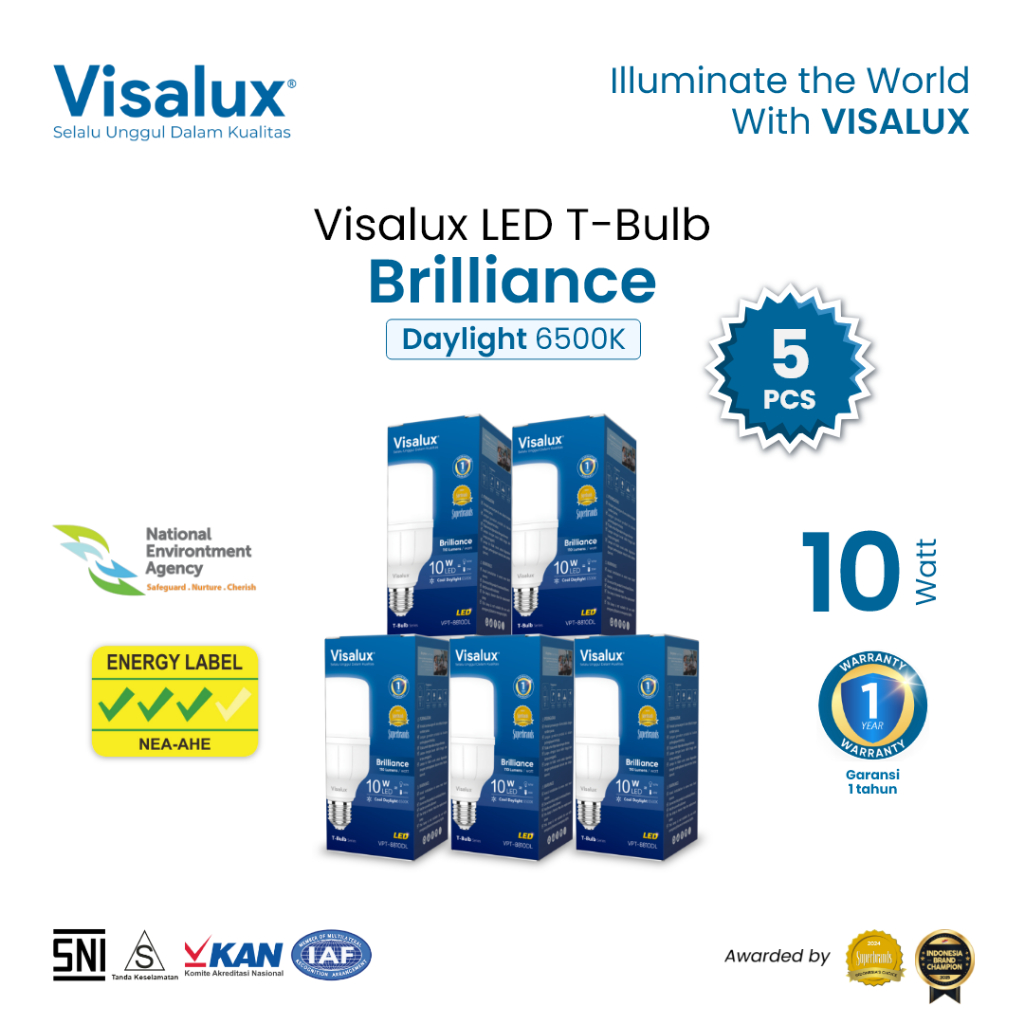 Jual Visalux Lampu LED T-Bulb Brilliance 6500K Daylight Putih 10W ...