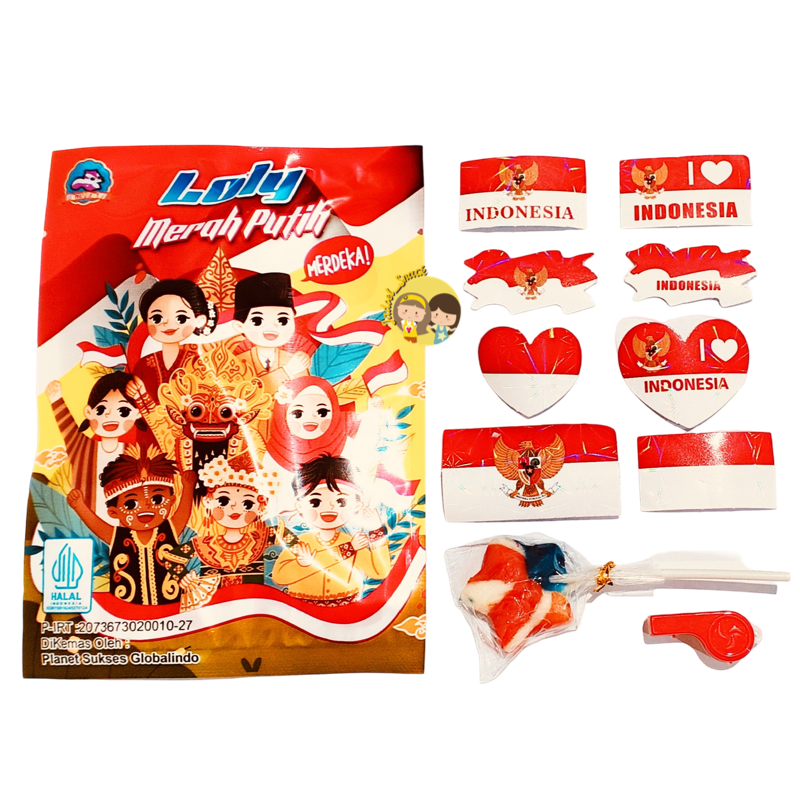 Jual Permen Loly Merah Putih + Stiker Kemerdekaan + Lolipop + Peluit ...
