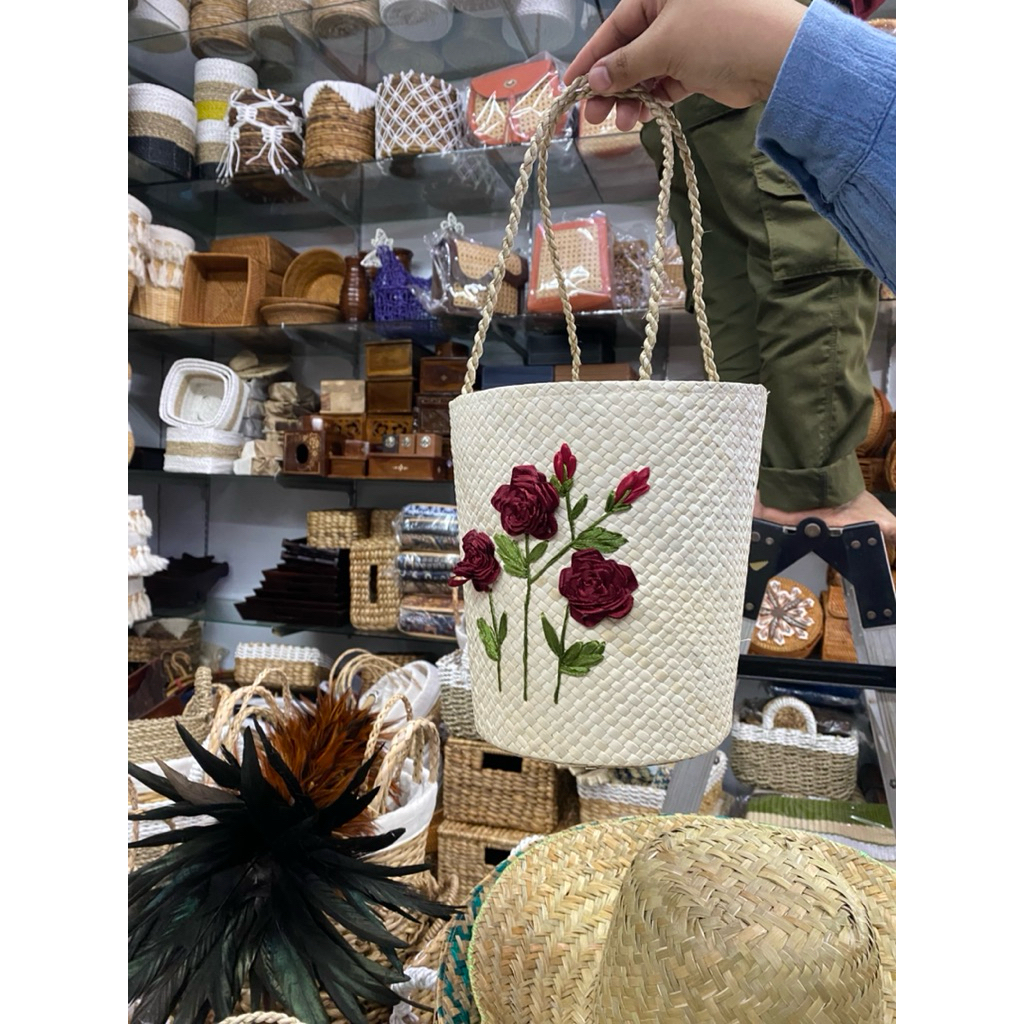 Jual *Tasya Handmade Floral Basket*Tas estetik bambu| Tas anyaman ...