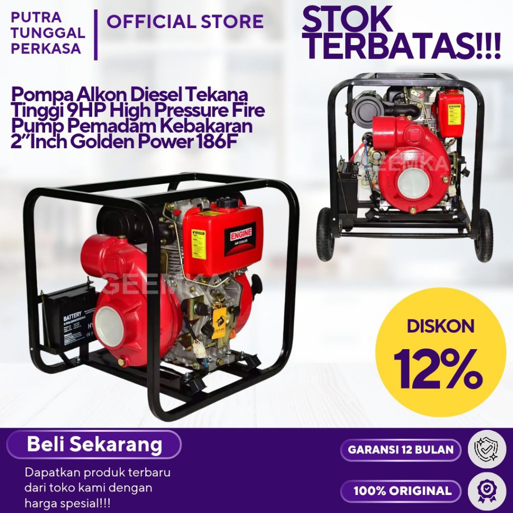 Jual Pompa Alkon Diesel Tekana Tinggi 9HP High Pressure Fire Pump ...