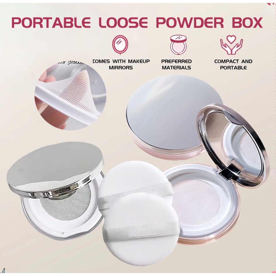 Jual Empty Loose Powder Box + Puff Dilengkapi Cermin Trave Jaring ...
