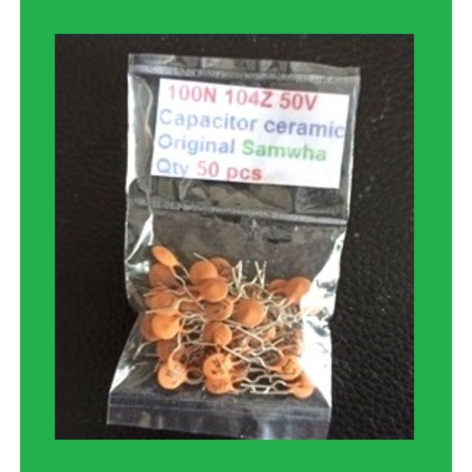 Jual Qty 50 pcs 100N 104Z 50V Capacitor ceramic Original Samwha ...