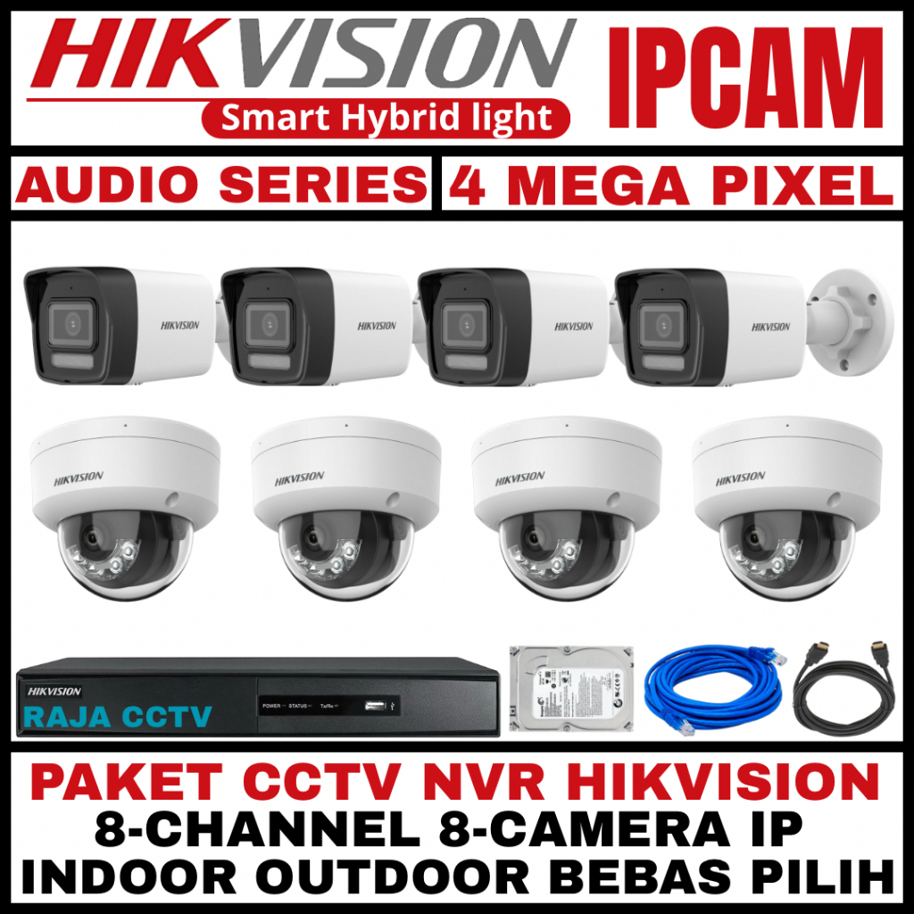 Jual paket cctv nvr ip camera hikvision 4mp 8 channel 8 camera poe ...