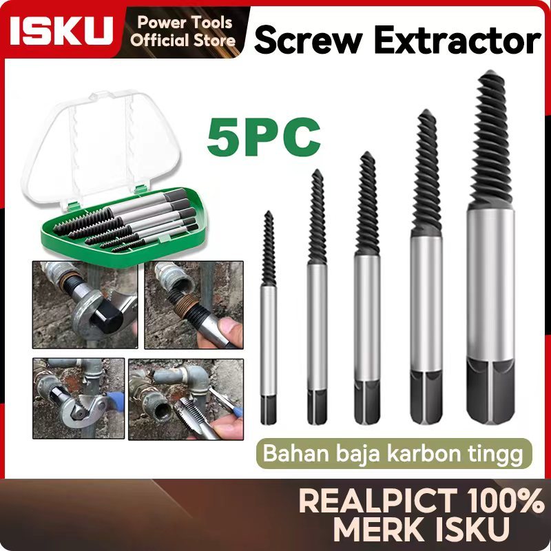 Jual ISKU Screw Extractor Set 5Pcs Pembuka Baut Rusak Patah Set Mata ...
