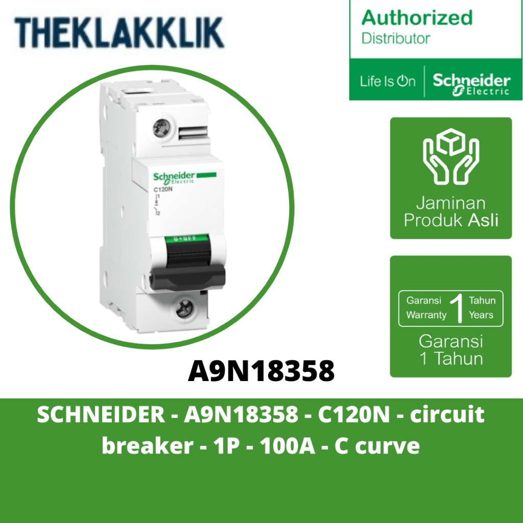 Jual SCHNEIDER - A9N18358 - C120N - circuit breaker - 1P - 100A - C curve | Shopee Indonesia