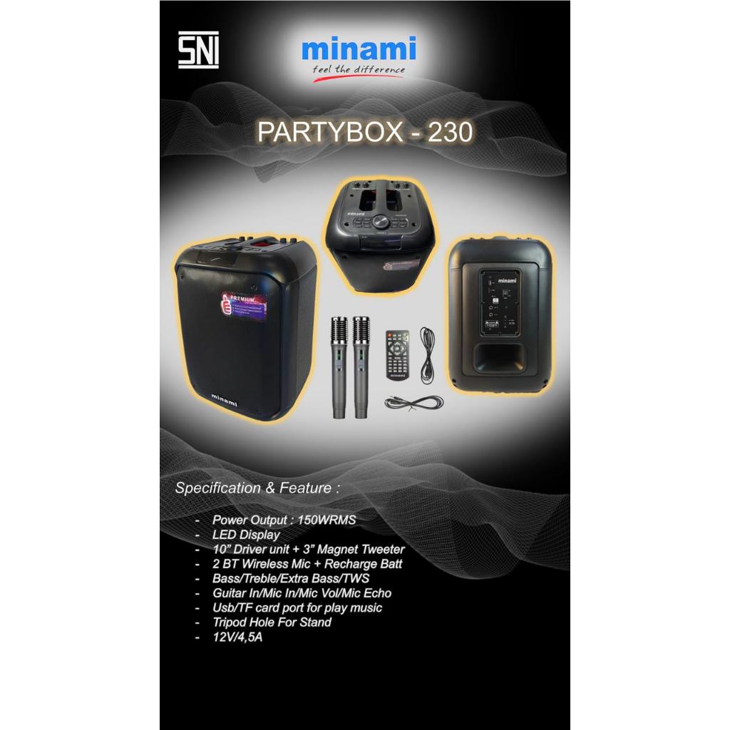 Jual Speaker Portable 10" MINAMI PARTYBOX 230 + 2 Mic Wireless Recharge ...