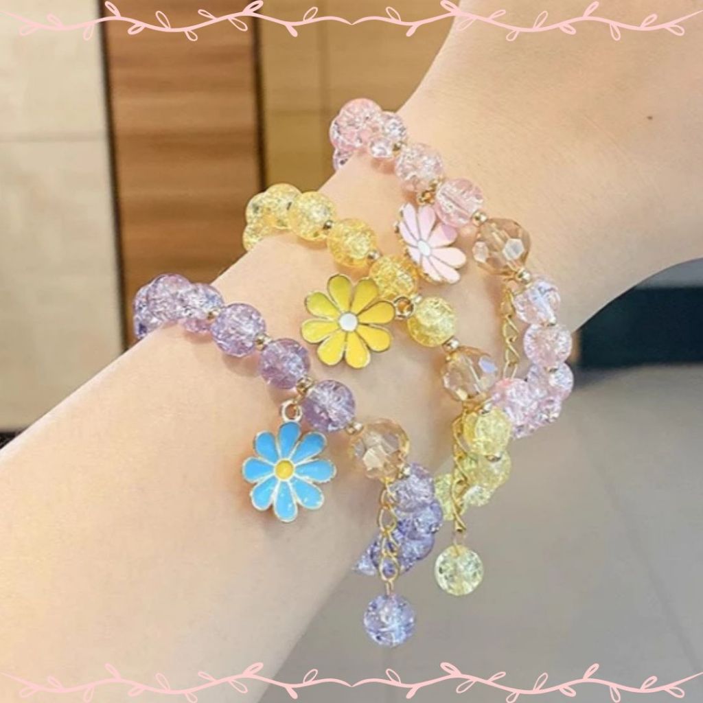 Jual Gelang Manik Kristal Bunga Daisy Rumbai Akrylic Aksesoris Wanita ...