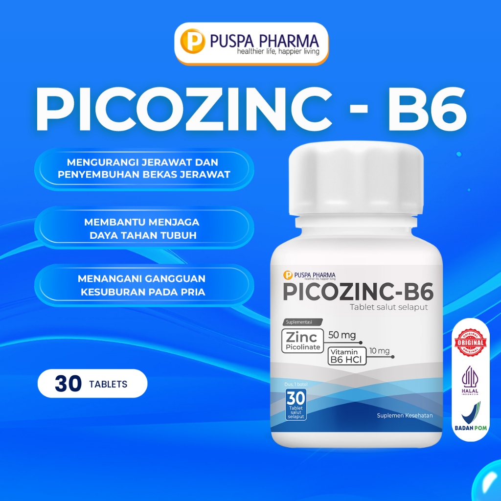 Jual PICOZINC + B6 - Zinc Picolinate 50mg + B6 HCL 10 Mg - 30 Tablet ...