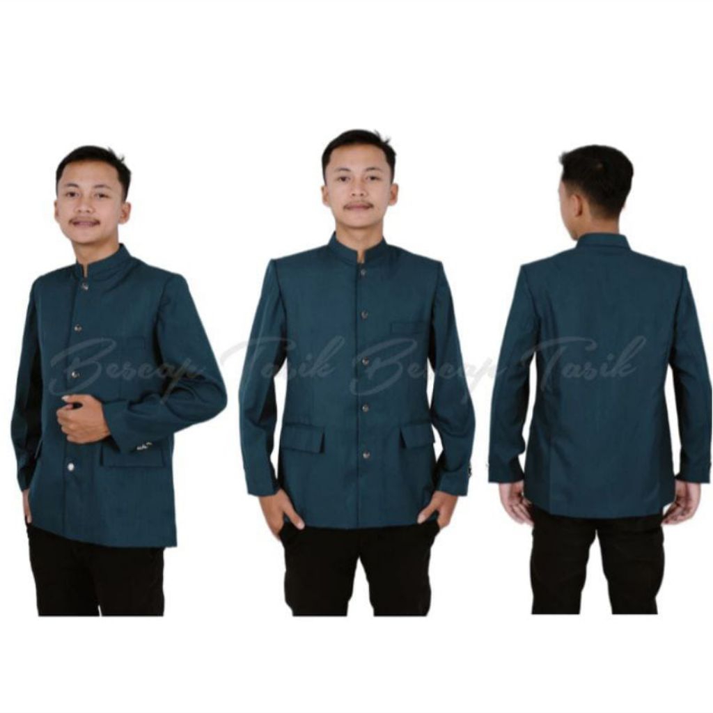 Jual Bescap Jas Koko Pria Hijau Botol Polos Saku Tutup Formal Informal ...