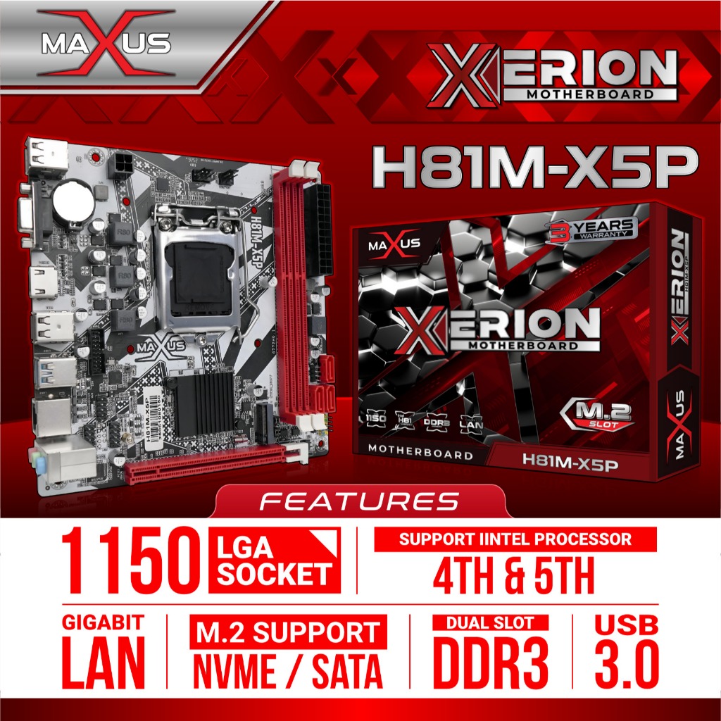 Jual MOTHERBOARD MAXUS H81M-X5P LGA 1150 DDR3 SUPPORT NVME | Shopee Indonesia