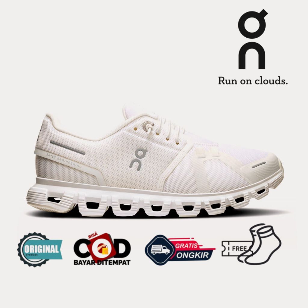 Jual Sepatu On Cloud Original Cloud 6 All White Running Shoes | Shopee ...