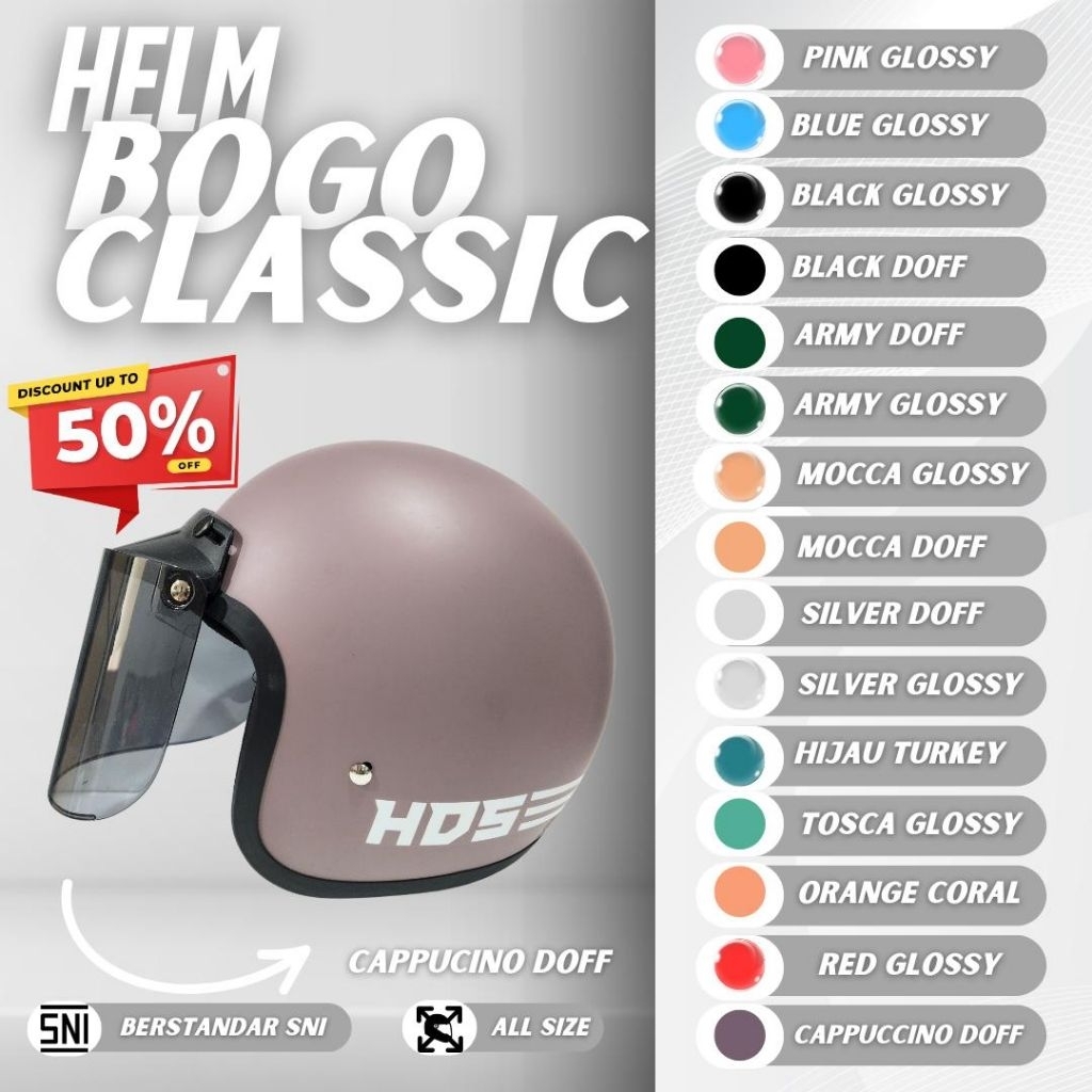 Jual Helm Bogo Classic Klasik Dewasa HDS Helmet SNI Half Face Retro ...