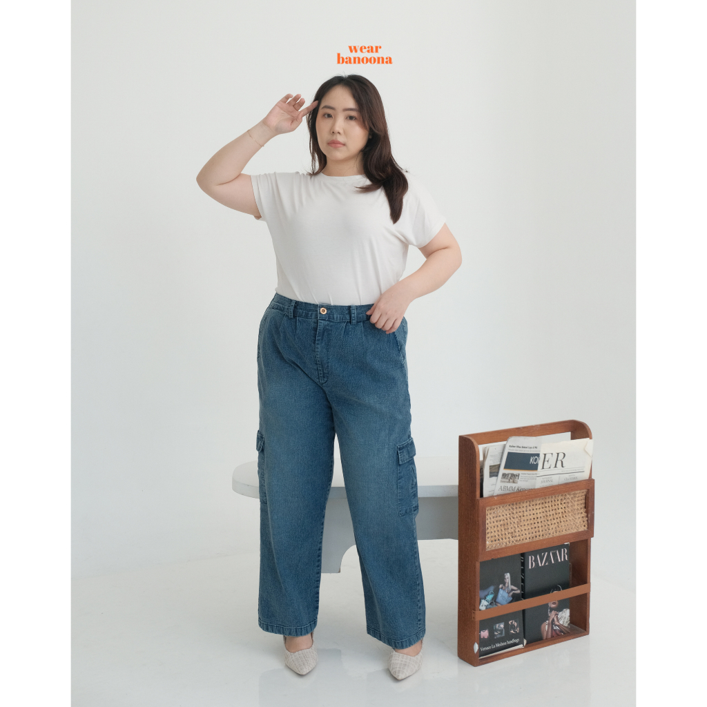 Jual wear.banoona - Yongsu Denim Cargo Pants | Celana Jeans Casual High Waist Stretch Big Size ...