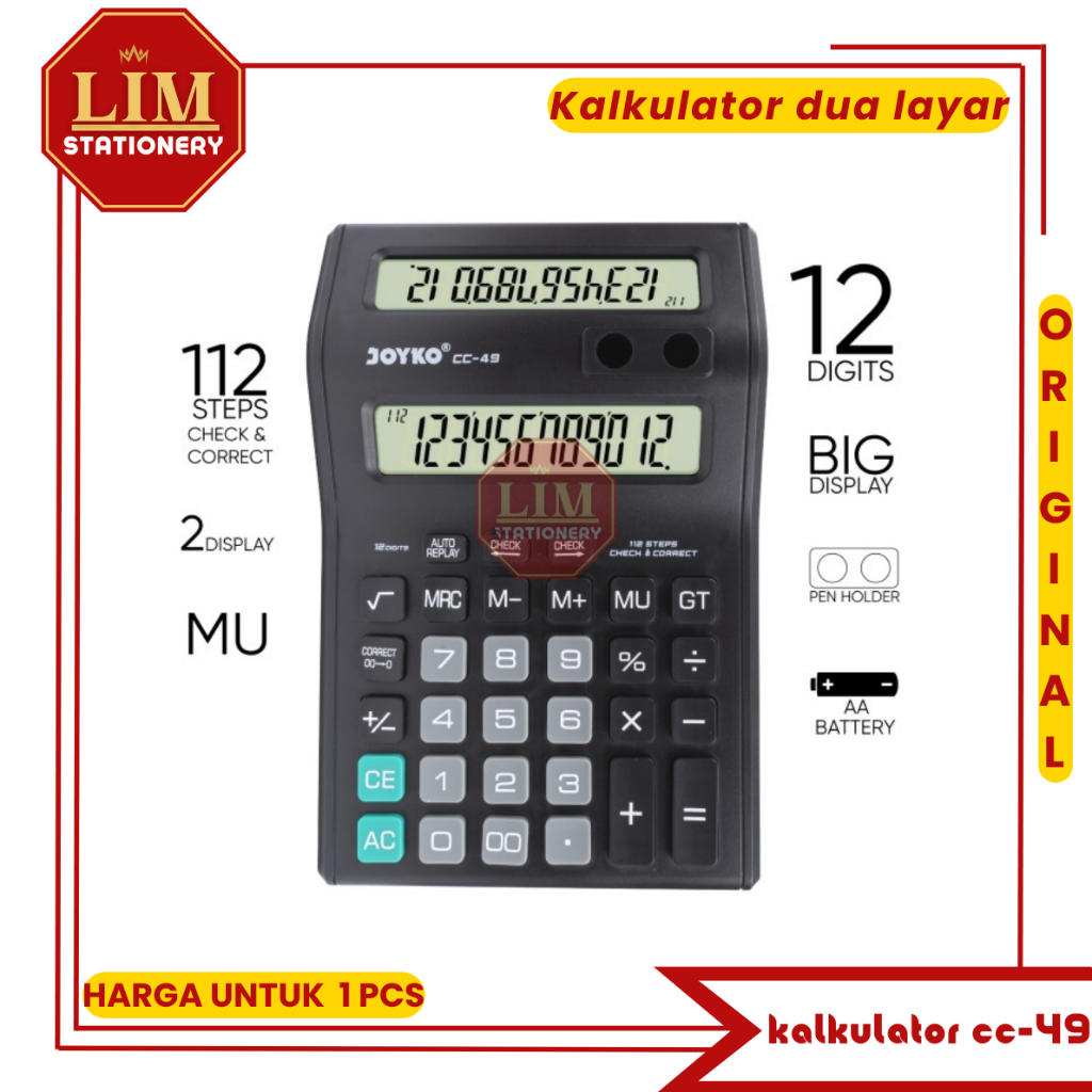 Jual JOYKO Kalkulator Meja Besar 12 Digit CC-49 - Dual Display Pen ...