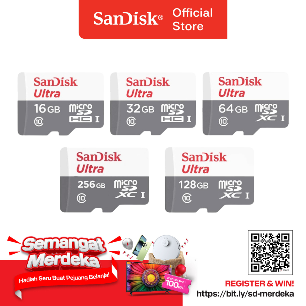 Jual SanDisk microSDHC / microSDXC Ultra Card 16GB/32GB/64GB/128GB/256GB UHS-I Class 10 - QUNR ...