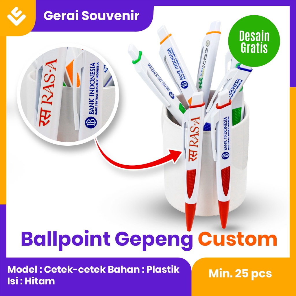 Jual Ballpoint bolpen pulpen pena Gepeng Custom Logo Nama Souvenir ...