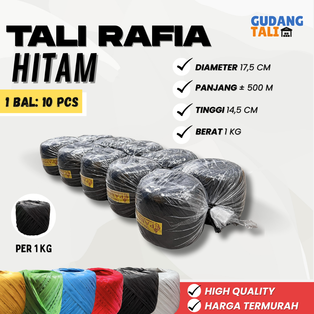 Jual Tali Rafia Hitam 1Kg isi 10 Pcs per pax | Warna Hitam | Tali Rafia ...
