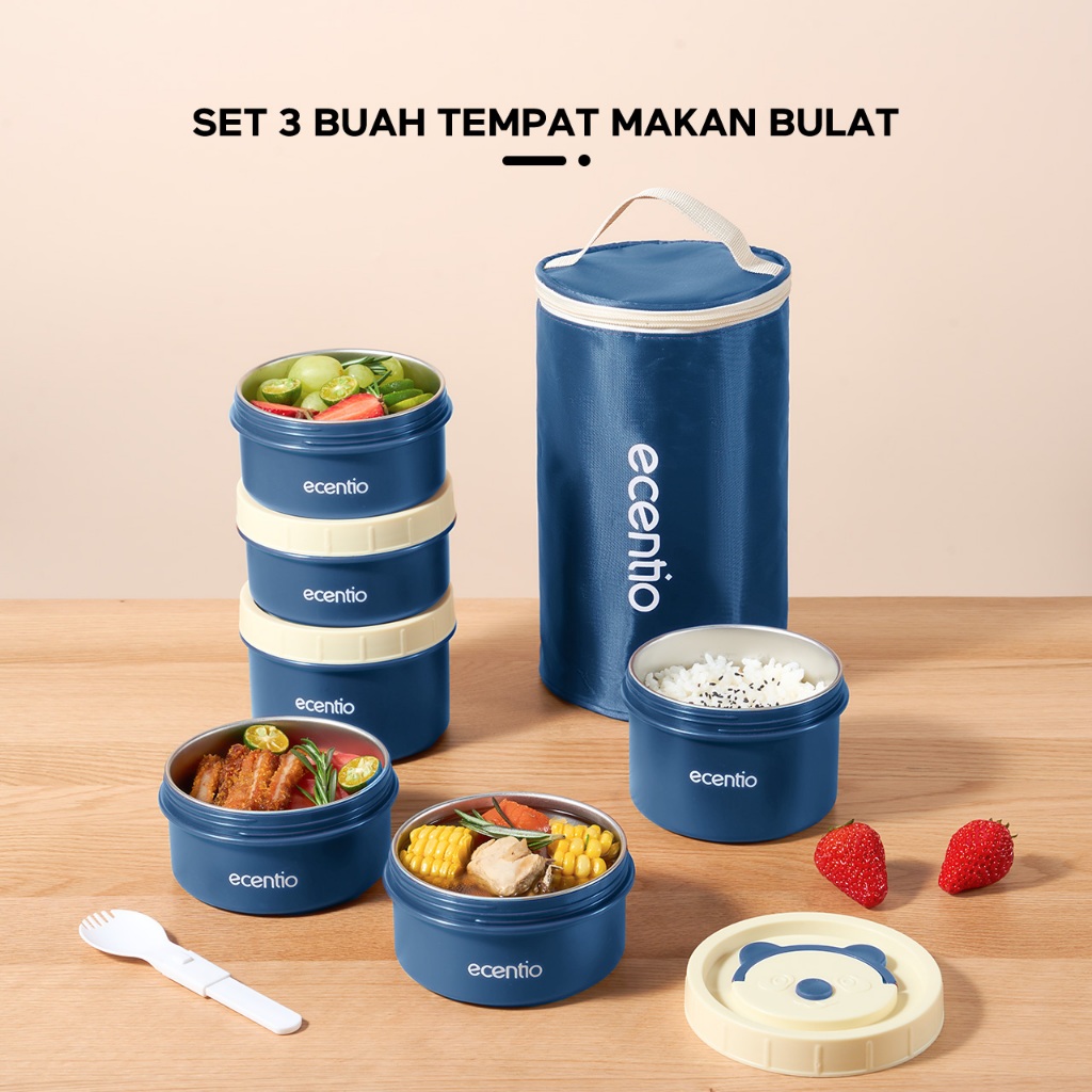 Jual [Jepang Round Stainless Lunch Box Seri] ecentio Lunch Box Set 3pcs ...