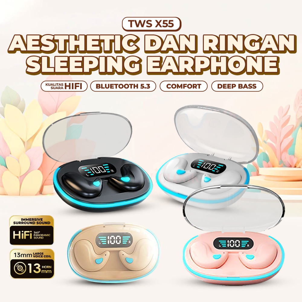 Jual X55 Tws Sleep Headset Bluetooth Wireless Earbuds Mini Headphone ...