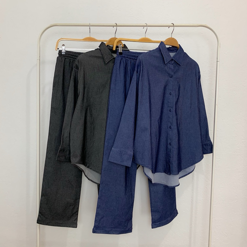 Jual ELIZA ONE SET - ONE SET DENIM - SETELAN JEANS KEMEJA | Shopee ...