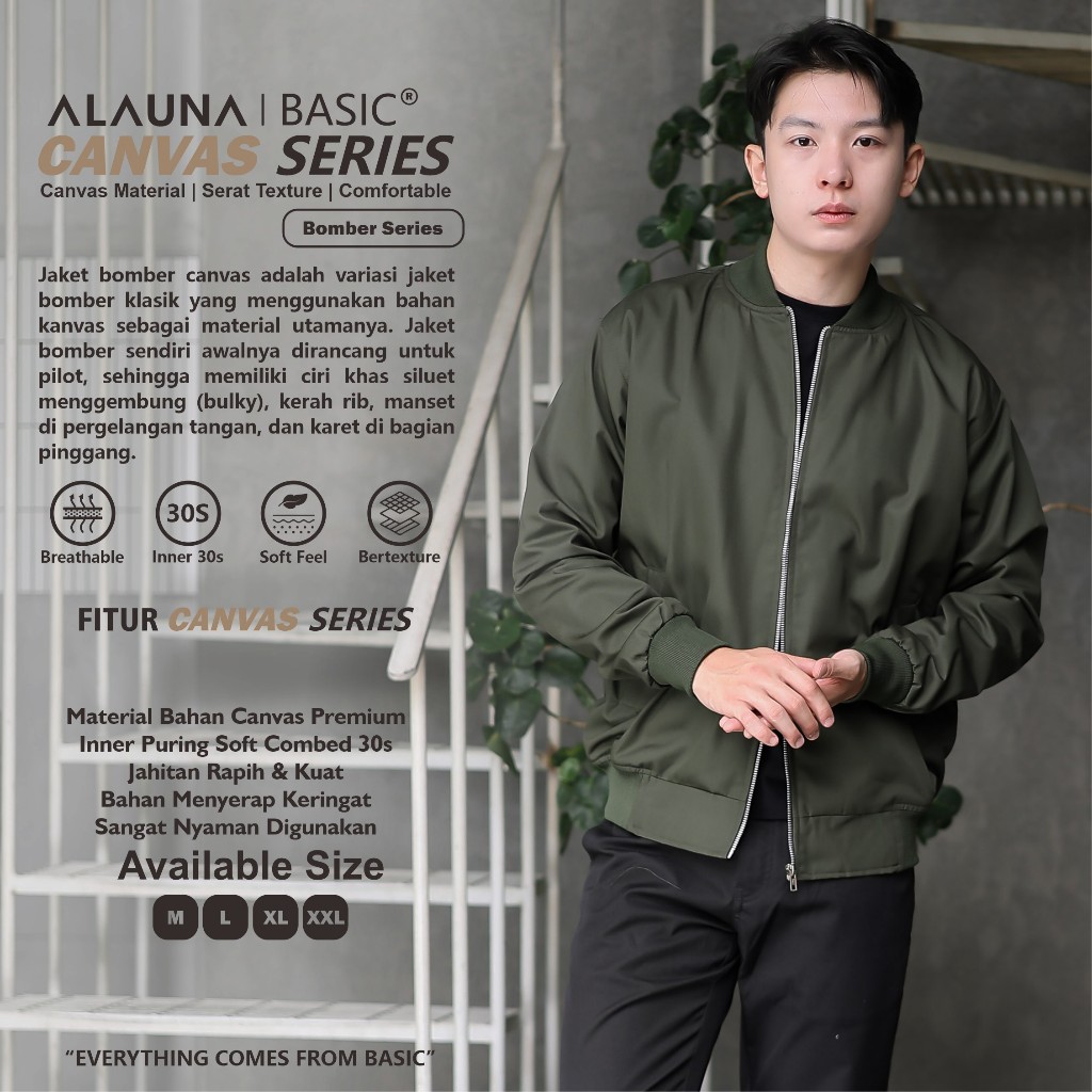 Jual Alauna Basic - Jaket Pria Bomber Canvas Series Premium | Hijau ...