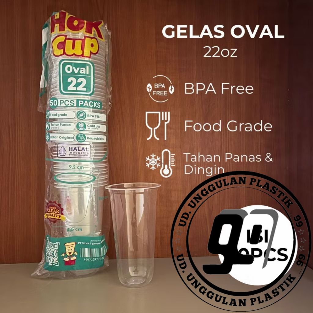 Jual ( HARGA GROSIRAN ) 1DUS/ 1000PCS GELAS 22 OZ OVAL ( HOK ) | Shopee ...