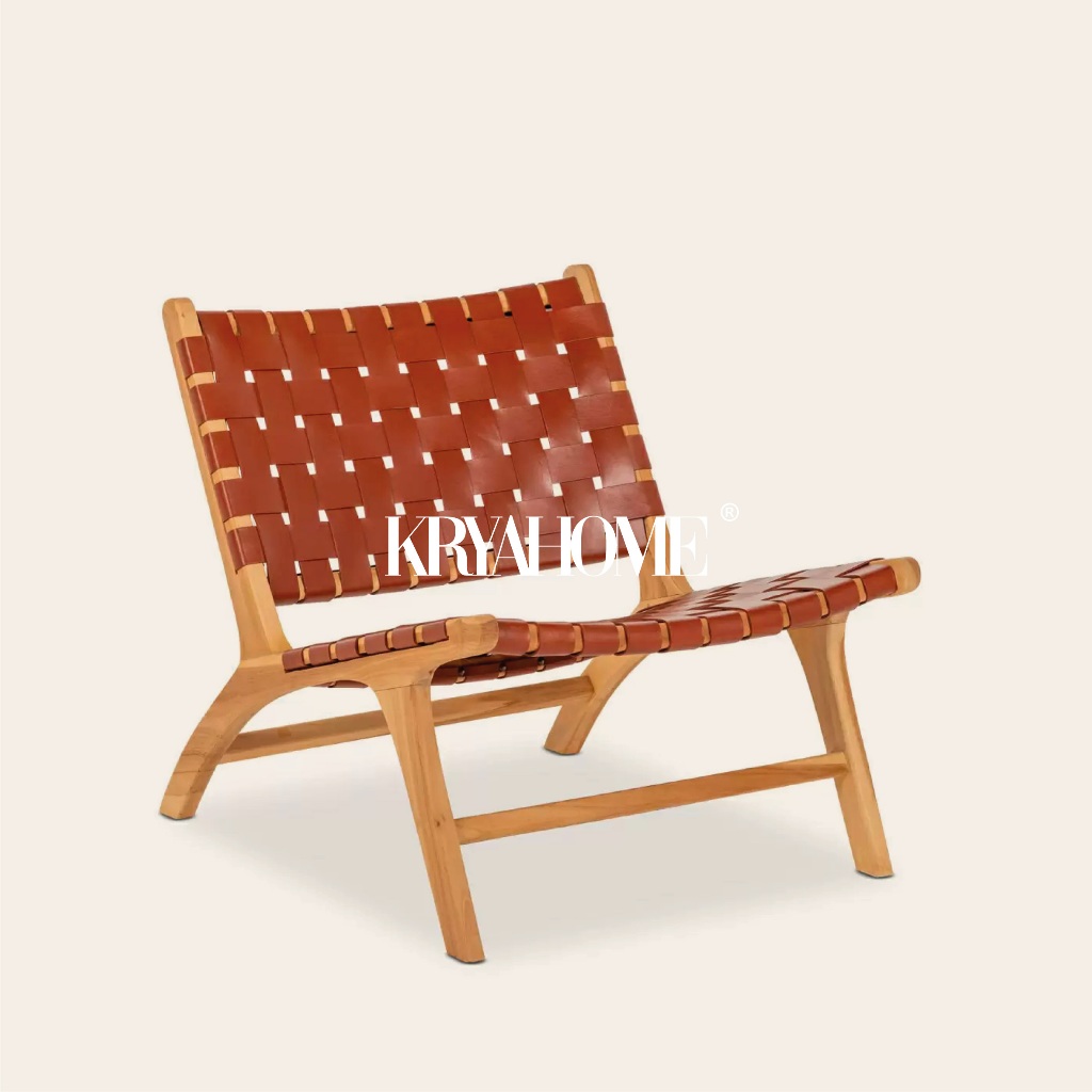 Jual KRYA HOME Kursi Kulit Kayu Jati - Teak Wood Leather Lounge Chair ...