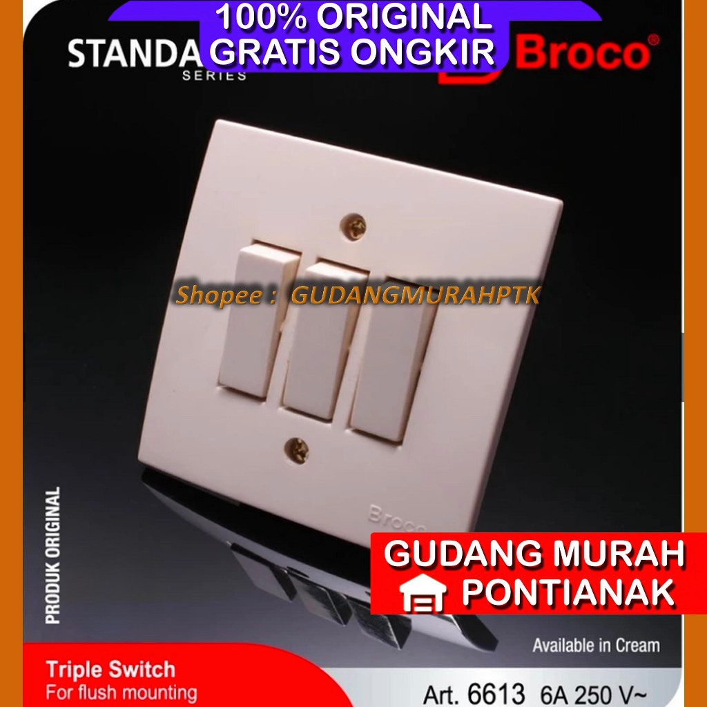 Jual Sakelar BROCO Saklar Triple 3G New Gee 6613 Cream Switch 3 Gang ...