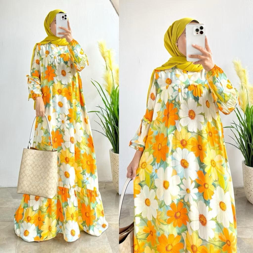 Jual GAMIS BUNGA RAYON LD 110 120 130 STANDAR DAN JUMBO // GAMIS WANITA ...