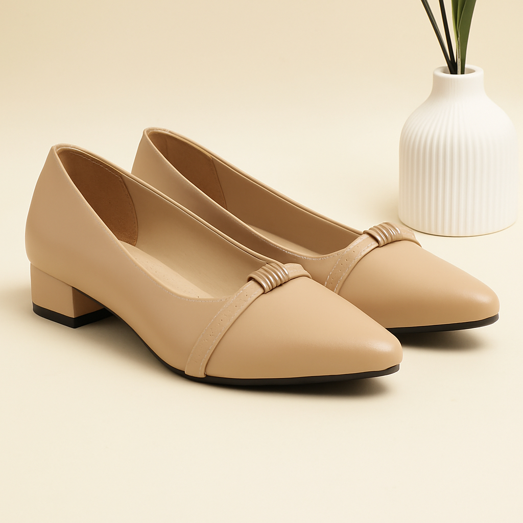 Jual Sepatu Heels Wanita Hak 3 cm - Pantofel Wanita Warna Khaki ...
