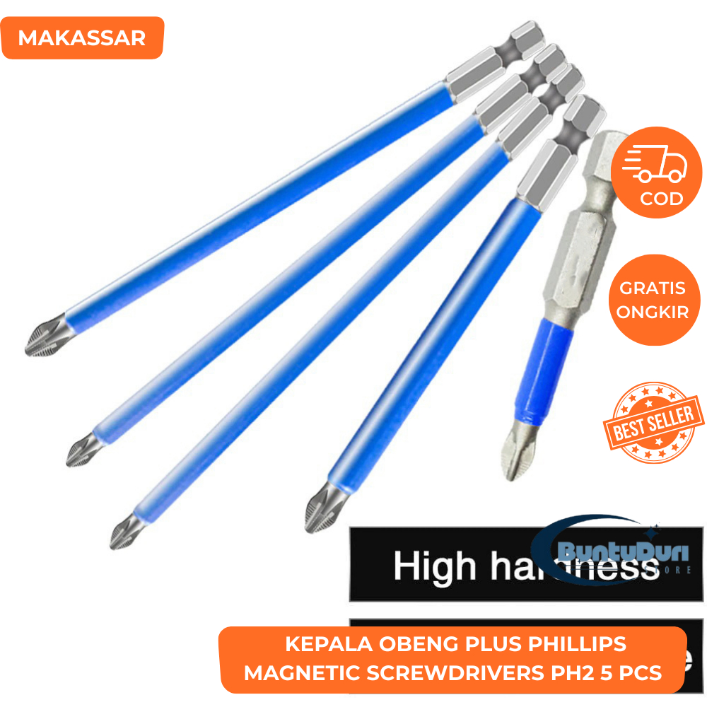 Jual Kepala Obeng Plus Phillips Magnetic Screwdrivers PH2 5 PCS ...