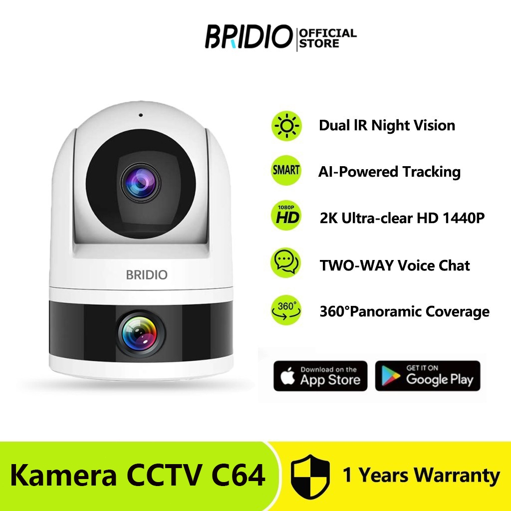 Jual Bridio Kamera CCTV C64 | Camera CCTV WiFi 360° Pan-Tilt | 3MP/2K ...