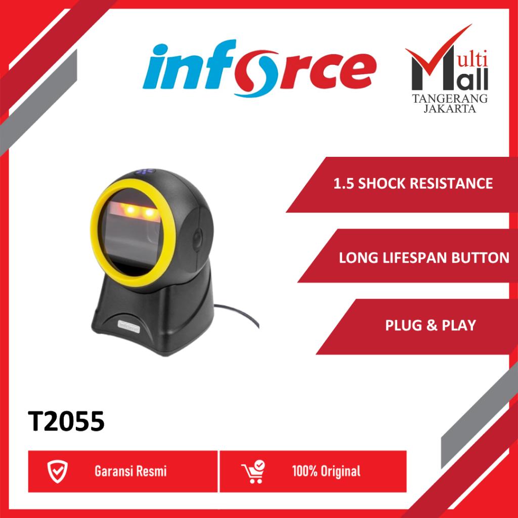 Jual INFORCE BARCODE SCANNER T2055 2D/1D USB WIRED KABEL CABLE | Shopee ...