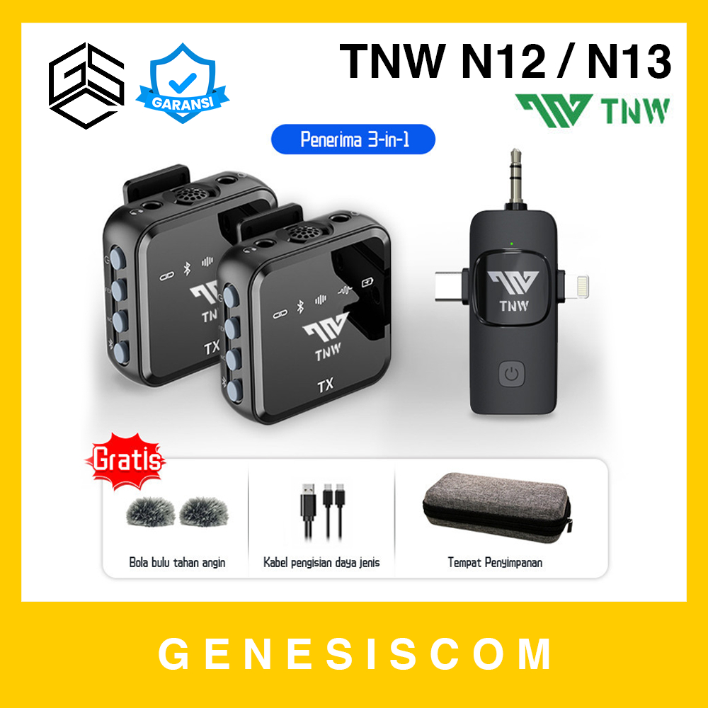Jual Mic Wireless Clip On TNW N12 / N13 Lightning + USB Type C + 3.5mm ...