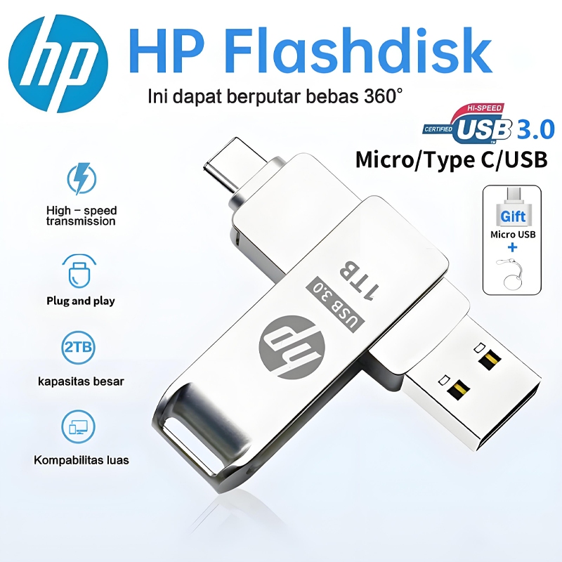 Jual HP Flashdisk 1TB/2TB 3 IN 1 for Android hp USB 3.0 Micro + Type C ...
