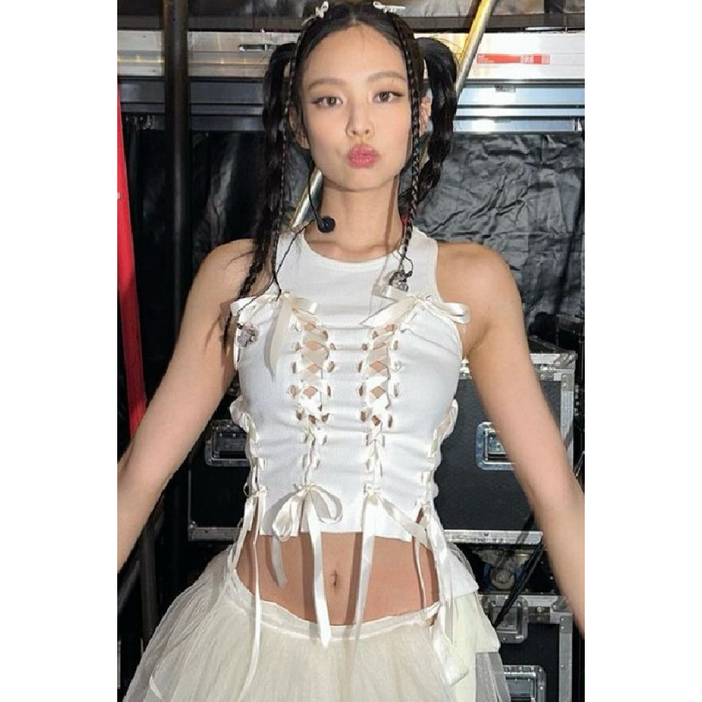 Jual PREORDER tanktop jennie white pita ribbon summer top atasan ...