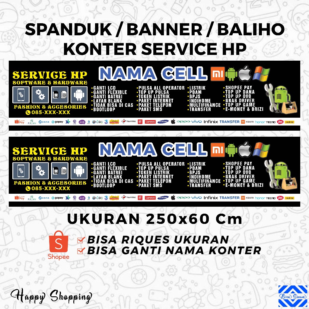 Jual Banner Spanduk KONTER SERVICE HP UKURAN 250X60 CM Murahhhh ...