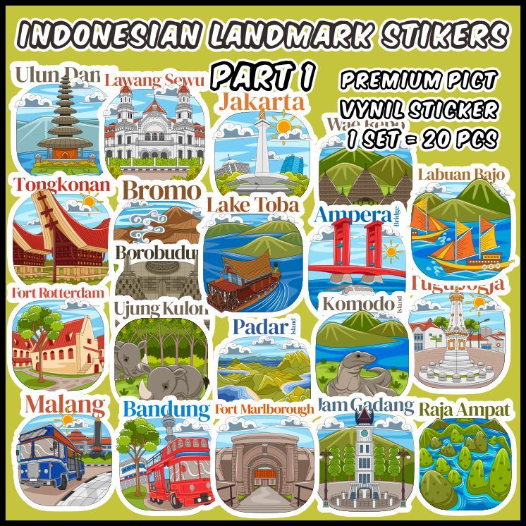 Jual [1 pack] Indonesian Landmark Stickers 1 (Stiker Tempat Wisata ...