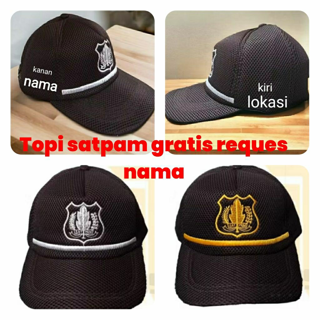 Jual topi satpam/security coklat tua custom bordil nama dan nama ...
