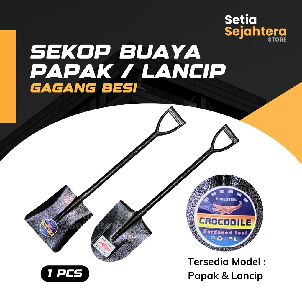 Jual CROCODILE Sekop Pasir Gagang BESI Cap Buaya Papak Lancip Gagang ...