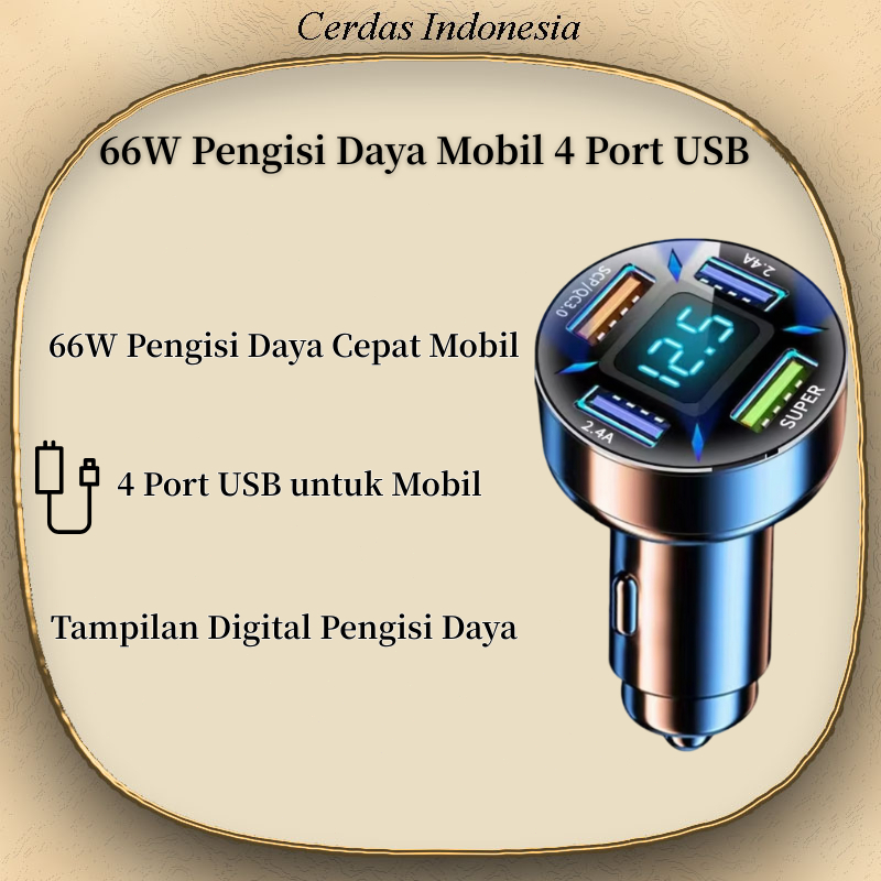 Jual 66W Kepala Pengisi Daya Mobil, 4 Port USB dengan Tampilan Digital ...