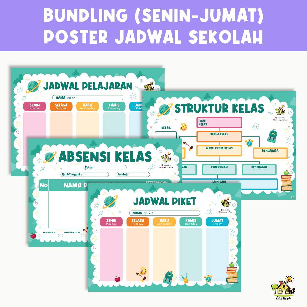 Jual Paket BUNDLING (SENIN-JUMAT) 4pcs Poster Jadwal Pelajaran ...
