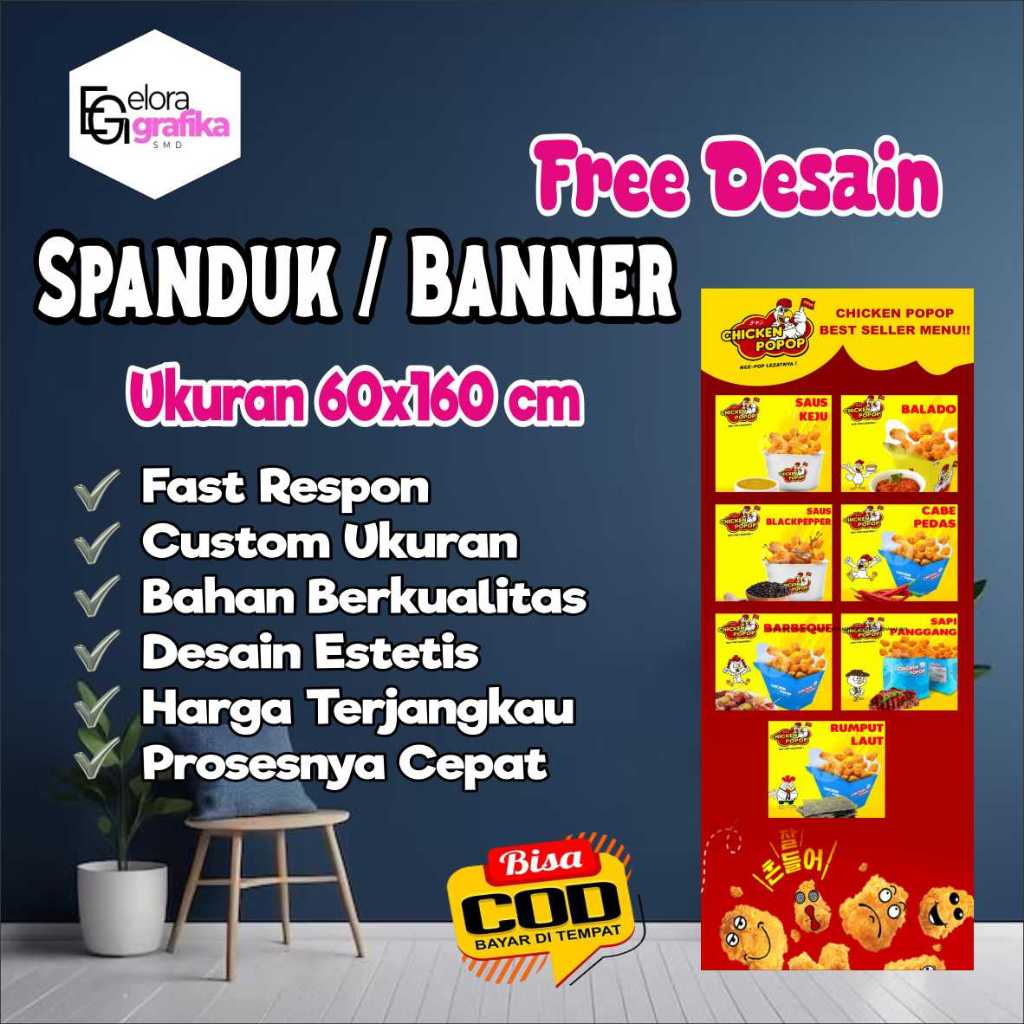 Jual Spanduk Banner Ukuran 60x160 Cm Chicken Pop Terbaru Free Custom ...