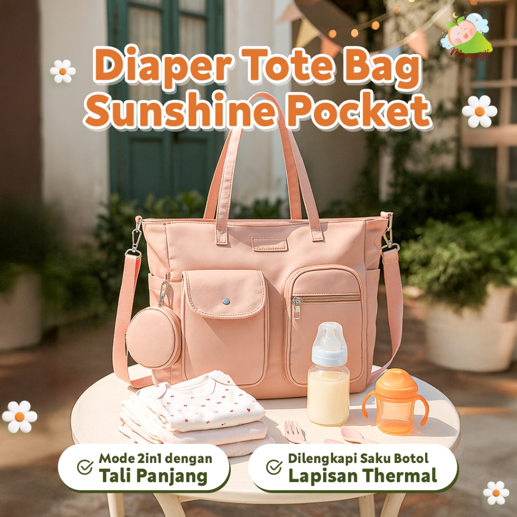 Jual MOMOGII Diaper Tote Bag Sunshine Pocket Mommy Bag Stylish Premium ...